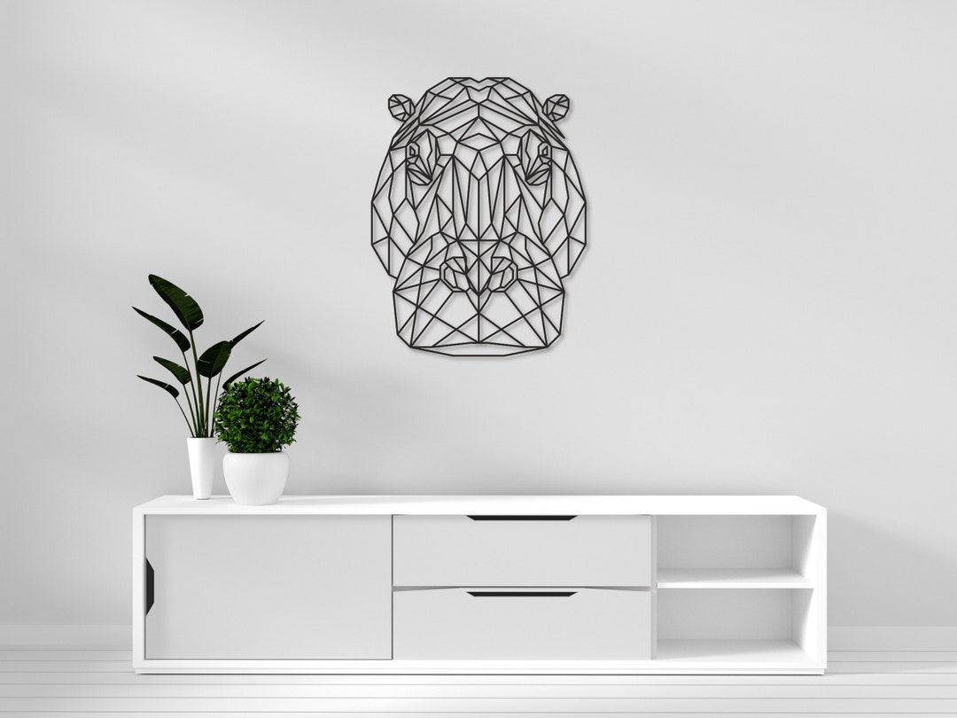 Geometric Hippo Metal Wall Art - Hippo Wall Decor, Metal Hippo Decor ...