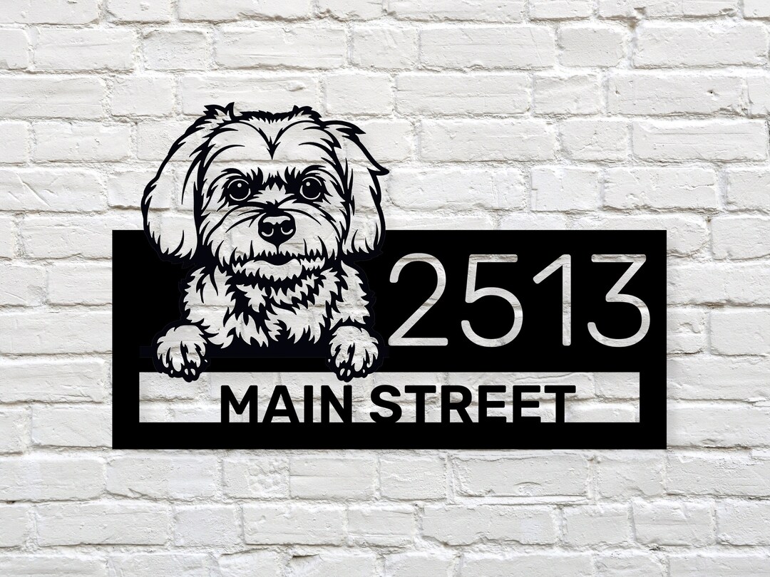 Custom Maltese Address Sign - Personalized Maltese Metal House Number ...