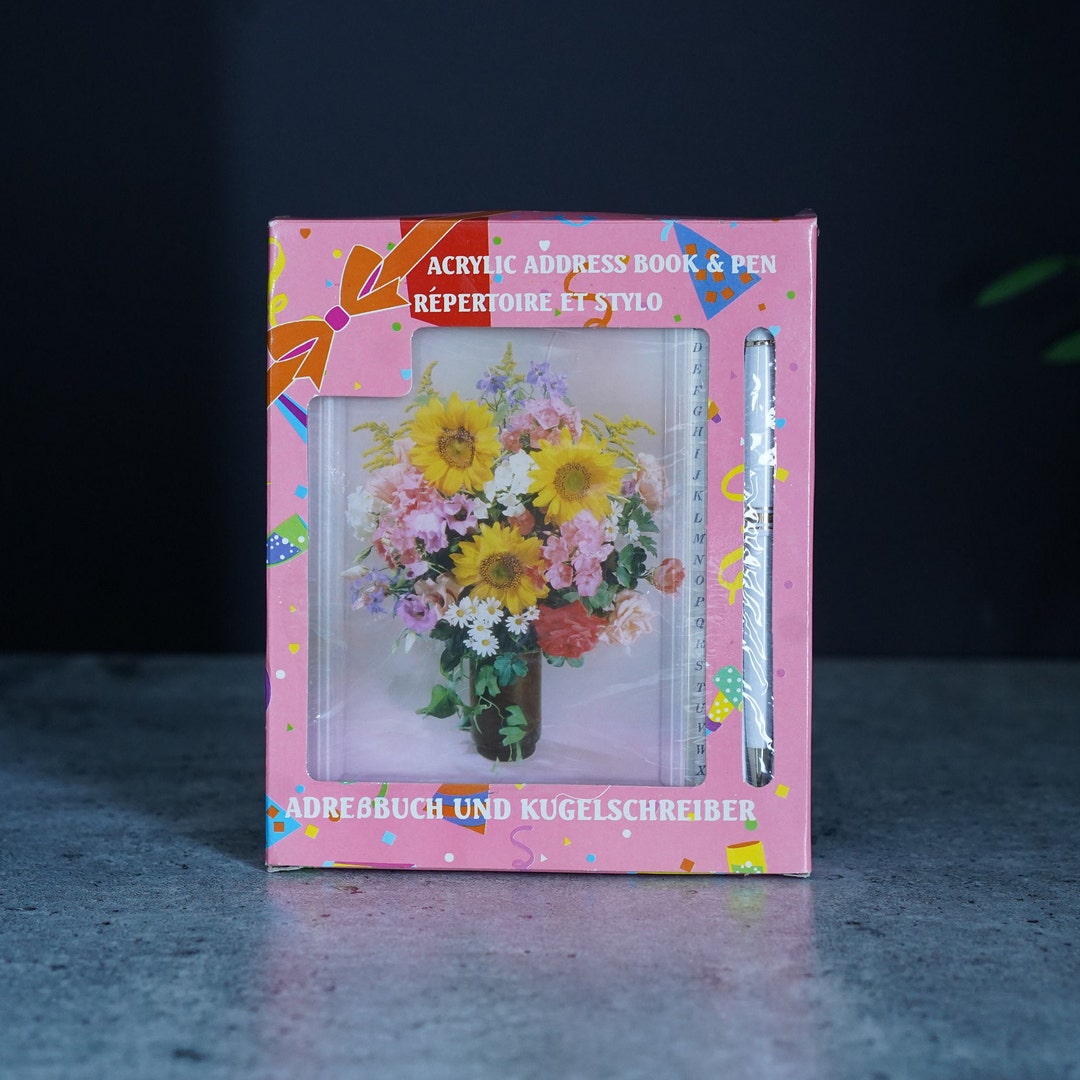 1980s Pink Acrylic Address Book and Pen Glare Import Vintage 80s Office ...