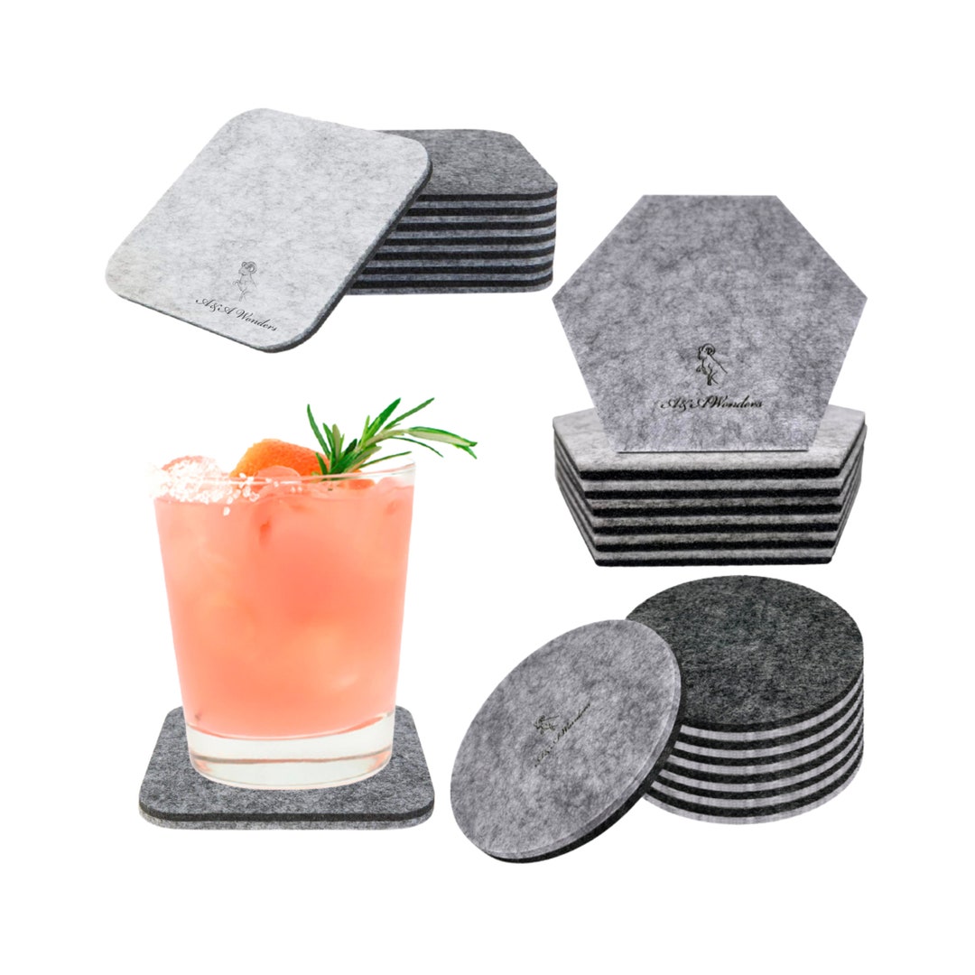 Premium Felt Coasters for Drink Set, Absorbent Felt Protects Furniture ...