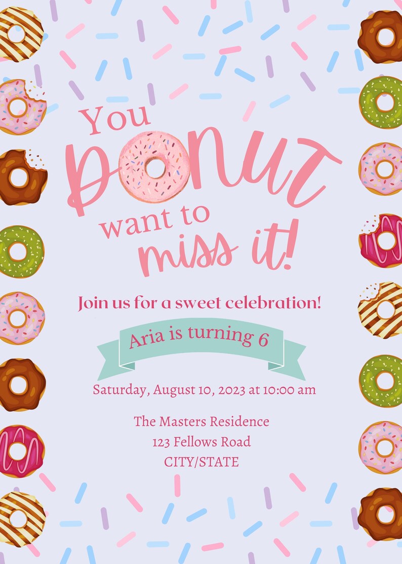 Donut Party Invitation, Invitation Template, Birthday Party, Donut ...
