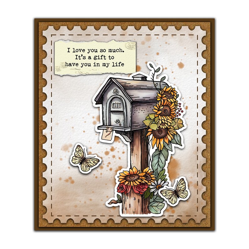 Letters and Mailbox With Sunflowers Stamps Dies Set for Card Making DIY ...