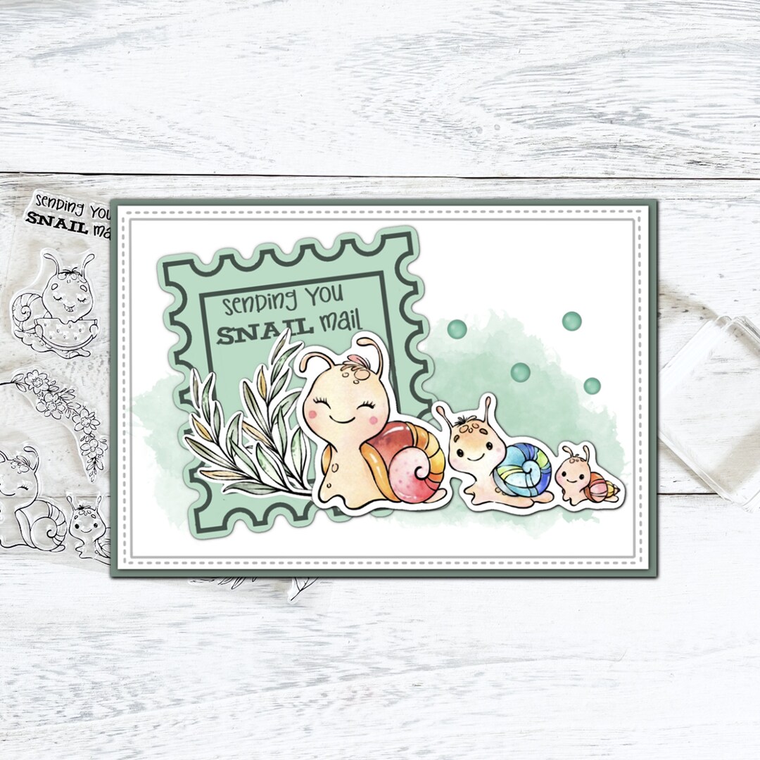 Spring Series Cute Snails and Flowers Leaves Clear Stamp and Cutting ...