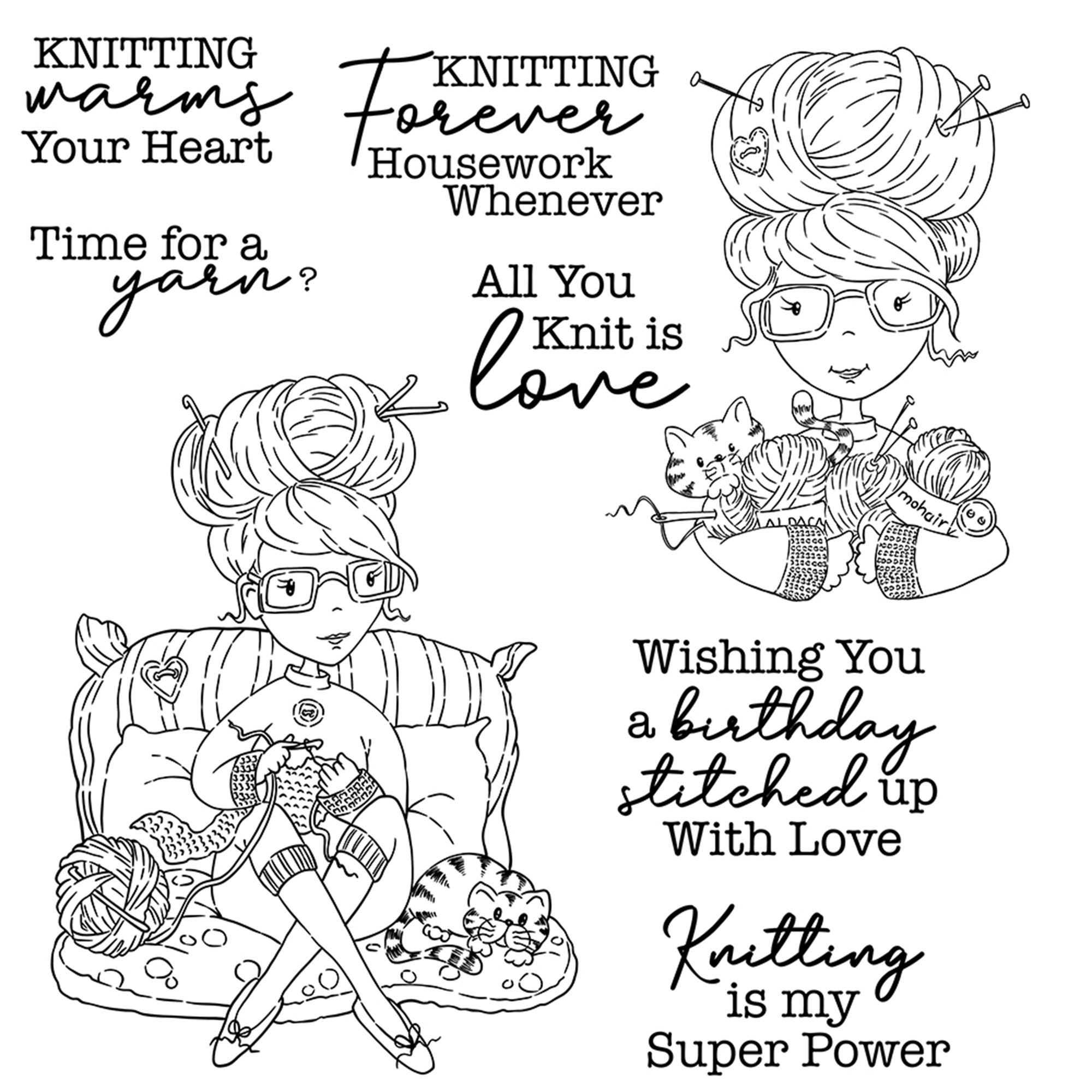 Knitting Women on Soft Sofa Stamps Dies Set for Card Making - Etsy