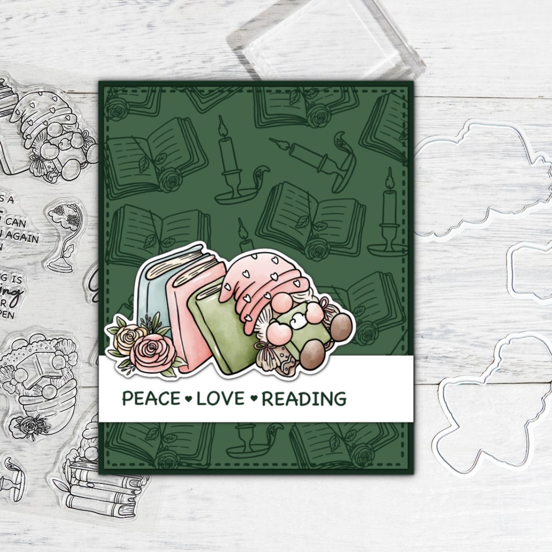 Cute Knowledge Gnome Reading Books Clear Stamps and Cutting Dies for ...