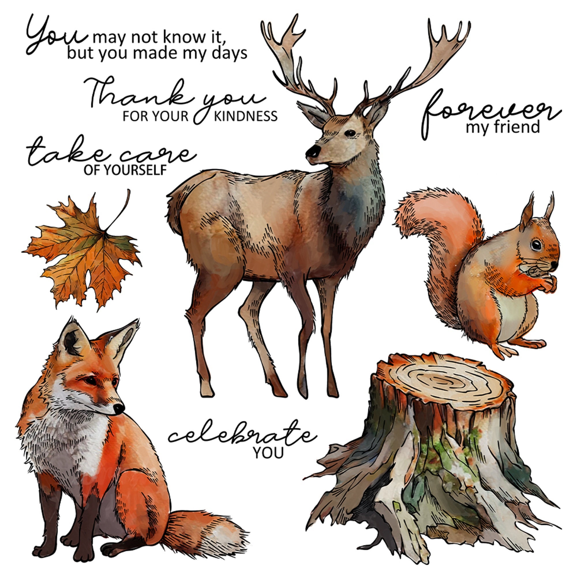 Nature Animals Fox Deer Squirrel Stamps and Dies for Card Making DIY ...