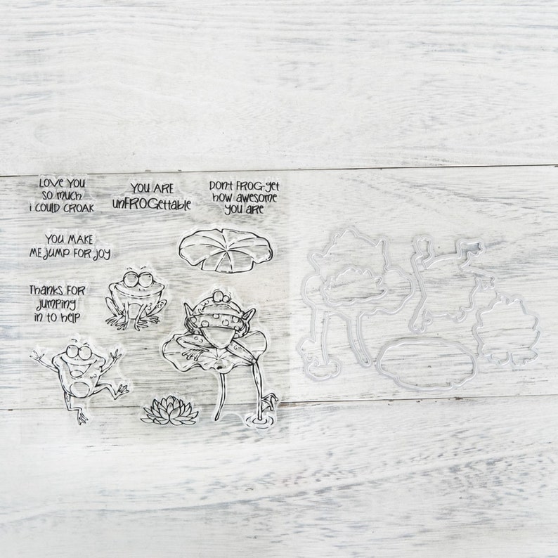 Cute Cartoon Frogs in Pond Clear Stamps and Cutting Dies for DIY Cards ...