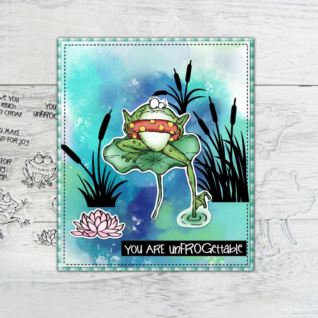 Cute Cartoon Frogs in Pond Clear Stamps and Cutting Dies for DIY Cards ...