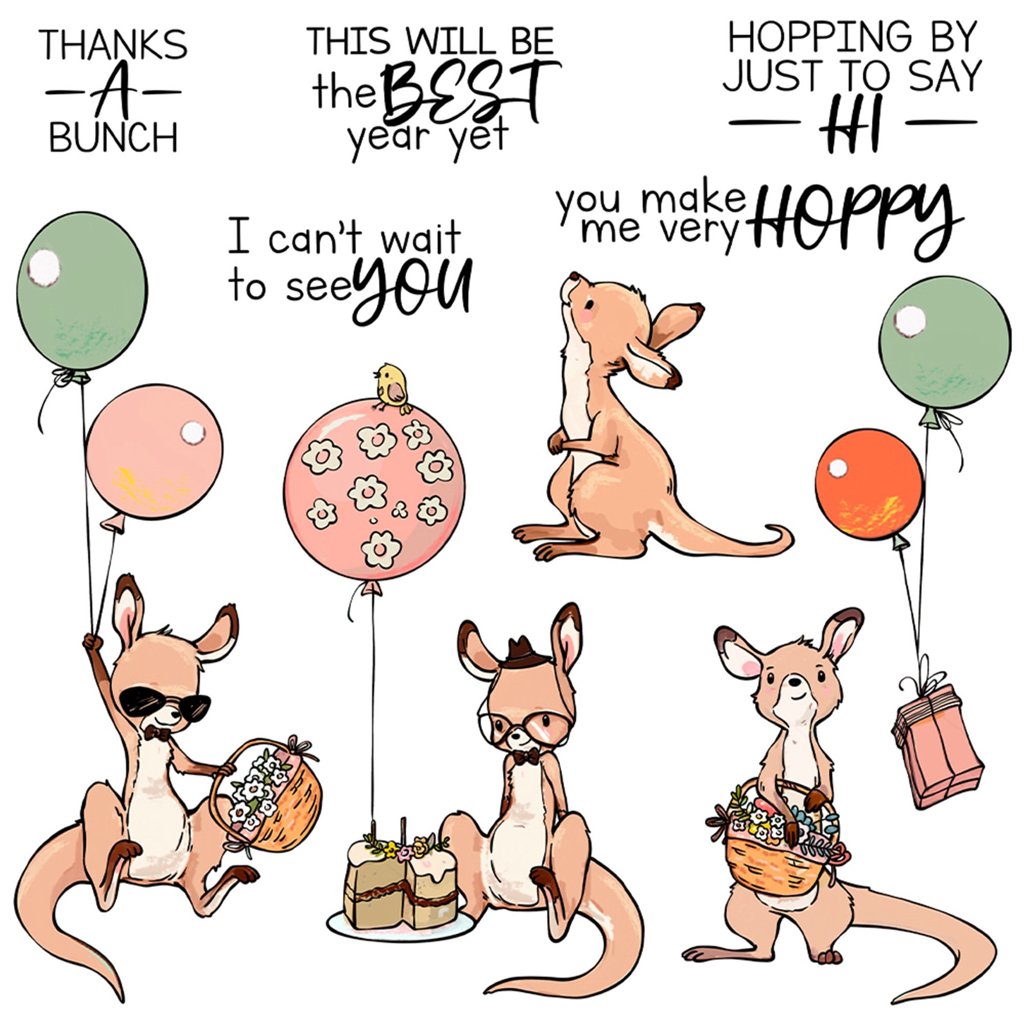 Cute Cartoon Kangaroo and Balloons Stamps and Cutting Dies for Card ...