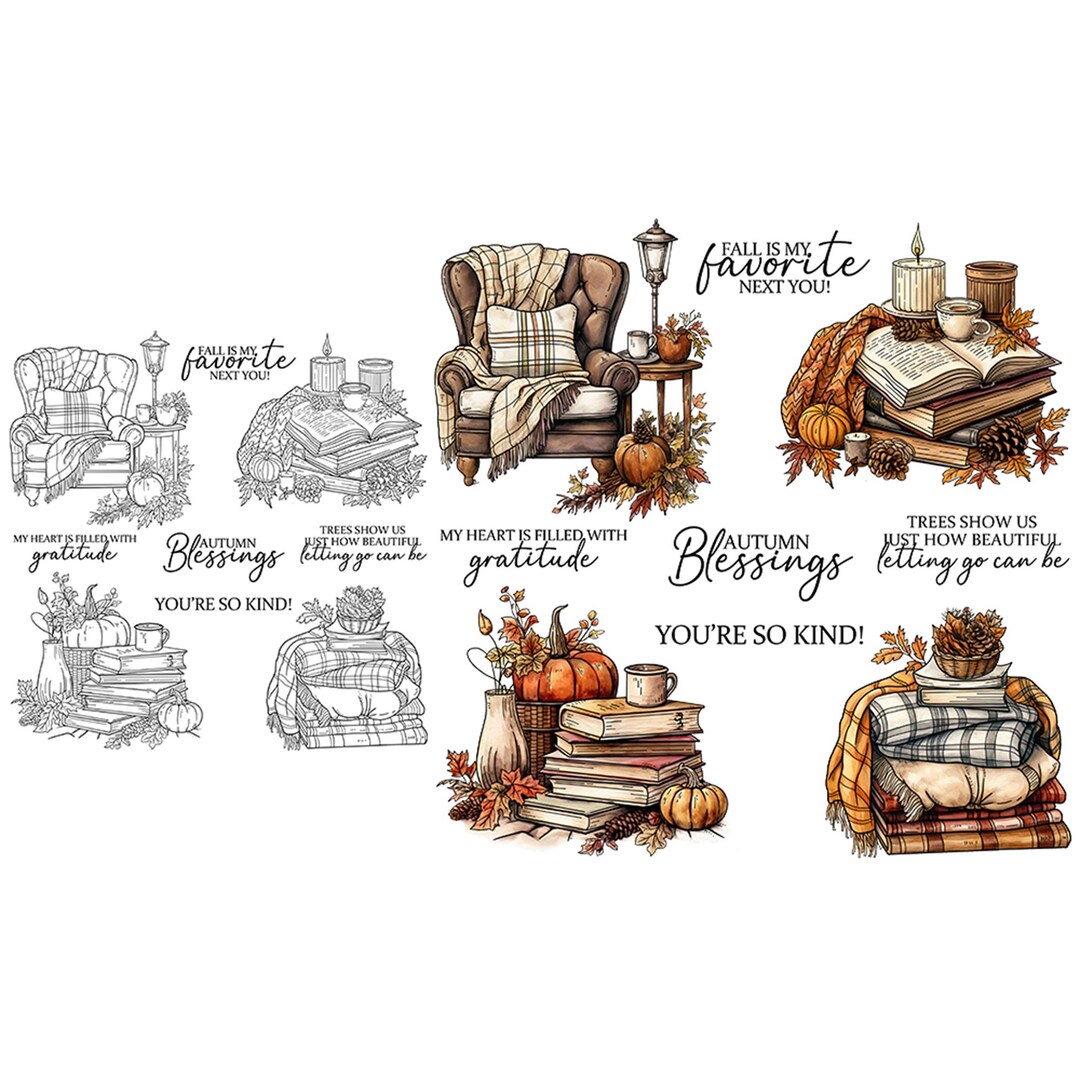 Autumn Pumpkins and Warm Home Soft Sofa Books Clear Stamp Metal Cutting ...