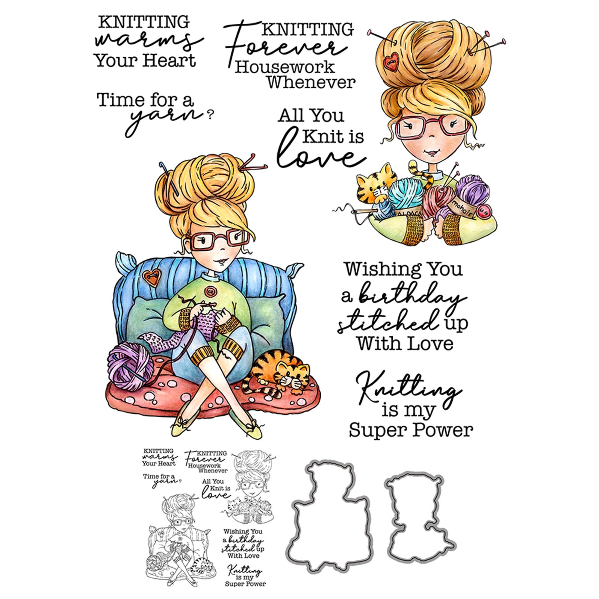 Knitting Women on Soft Sofa Stamps Dies Set for Card Making - Etsy