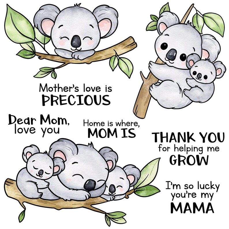 Cute Cartoon Mother & Baby Koala Stamps and Dies Set for Cards Making ...