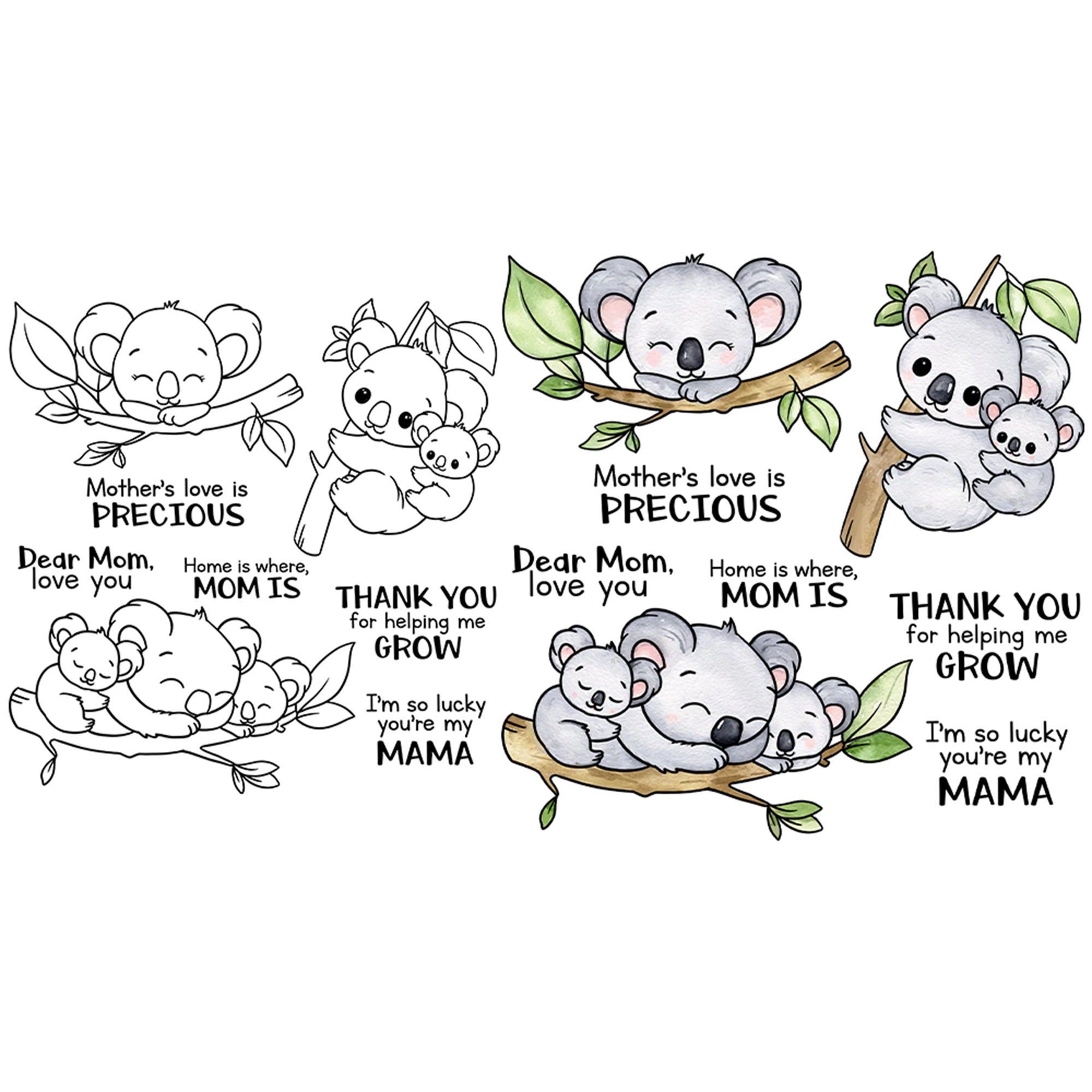 Cute Cartoon Mother & Baby Koala Stamps and Dies Set for Cards Making ...
