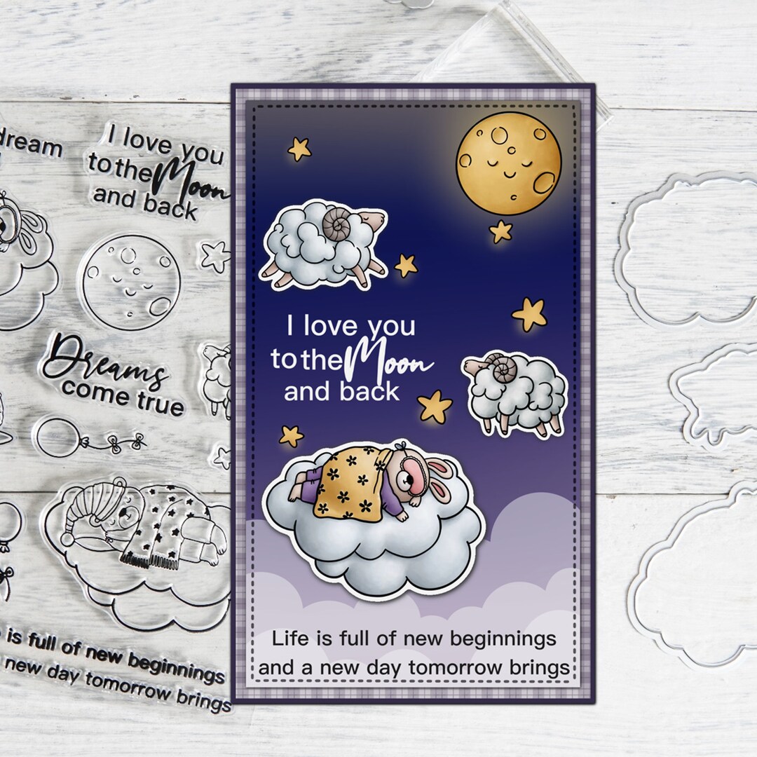 Kawaii Sleeping Animals on Cloud Beds Clear Stamp and Cutting Dies for ...