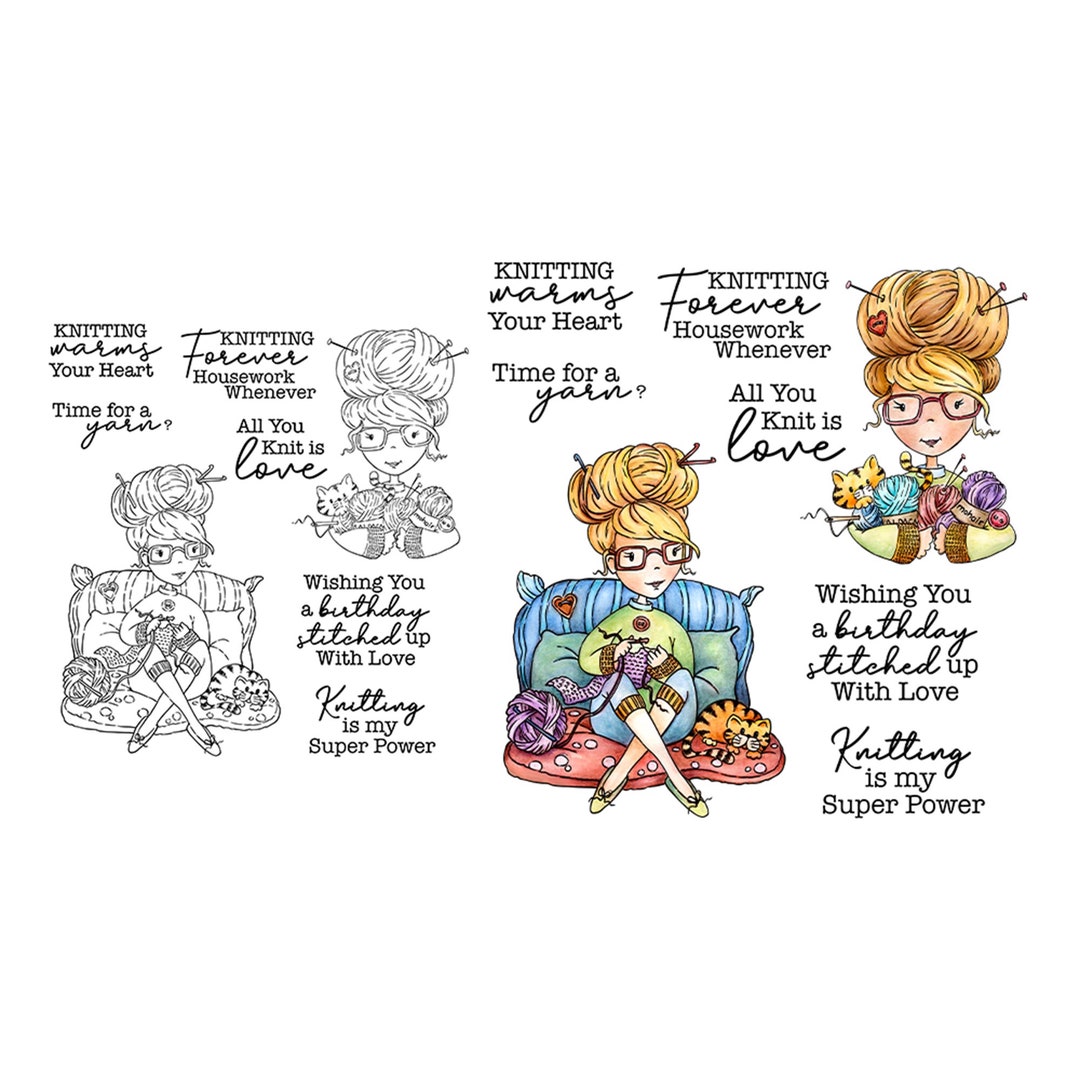 Knitting Women on Soft Sofa Stamps Dies Set for Card Making - Etsy