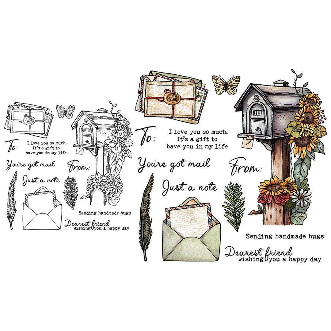 Letters and Mailbox With Sunflowers Stamps Dies Set for Card Making DIY ...