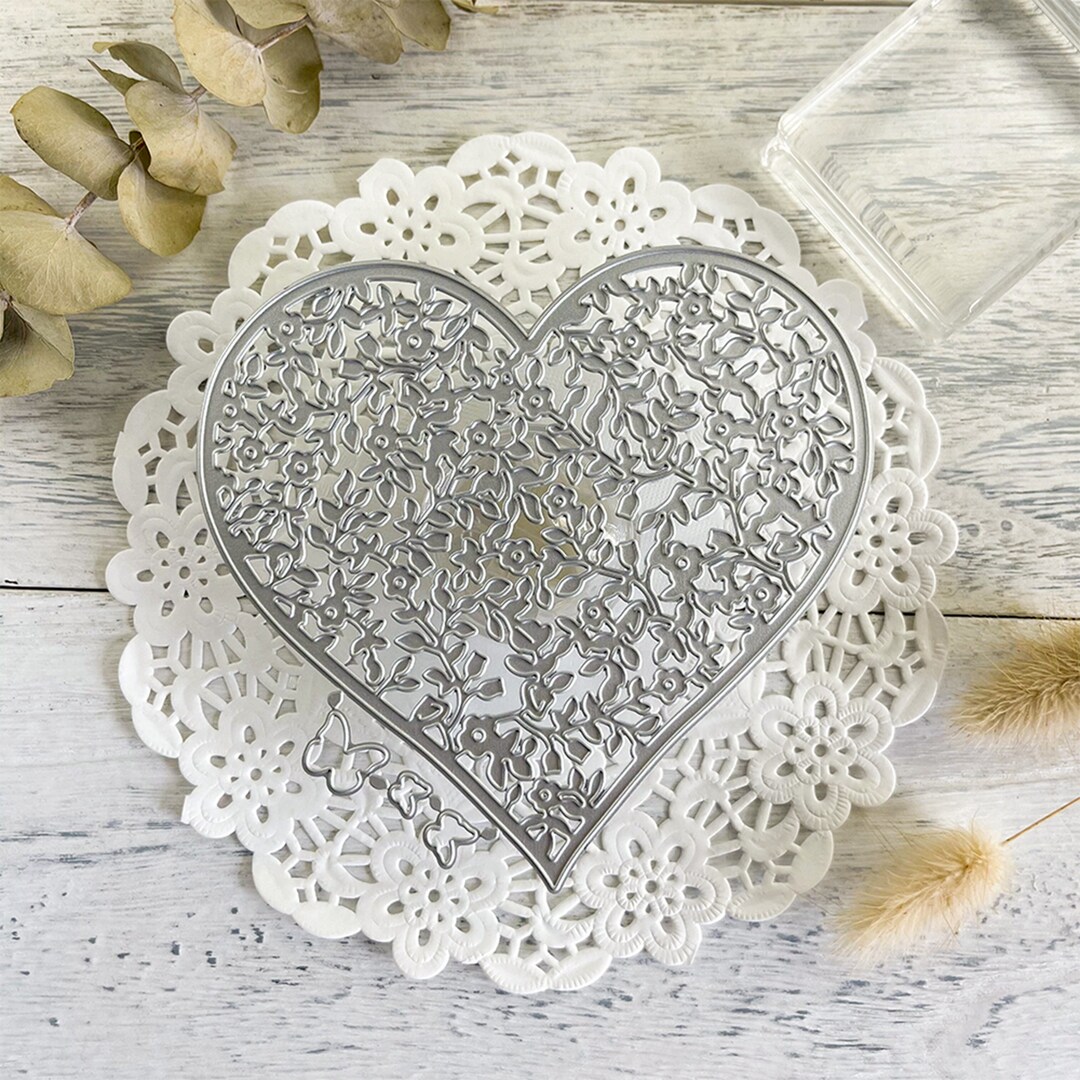 Hollow Love Heart With Floral Decor Cutting Dies for Card Making DIY ...
