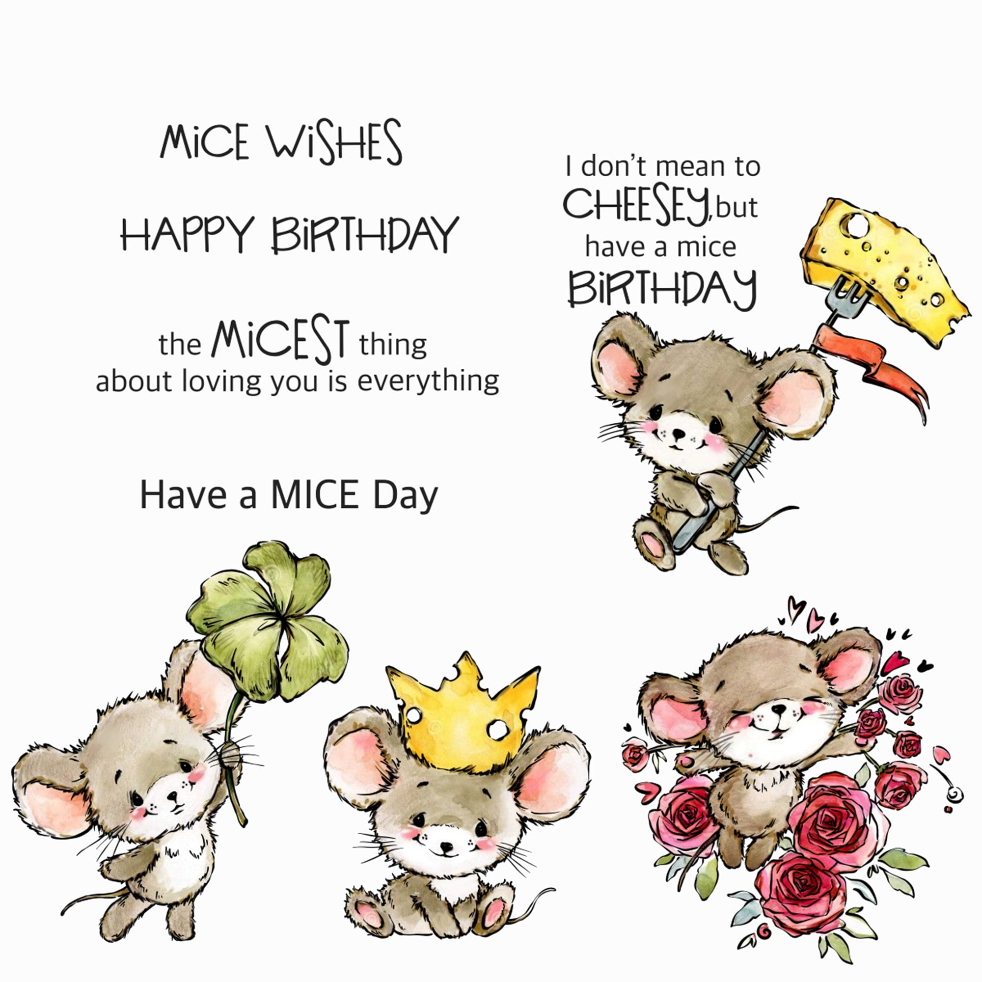 Happy Birthday Adorable Little Mice Mouse Clear Stamp Cutting Dies for ...