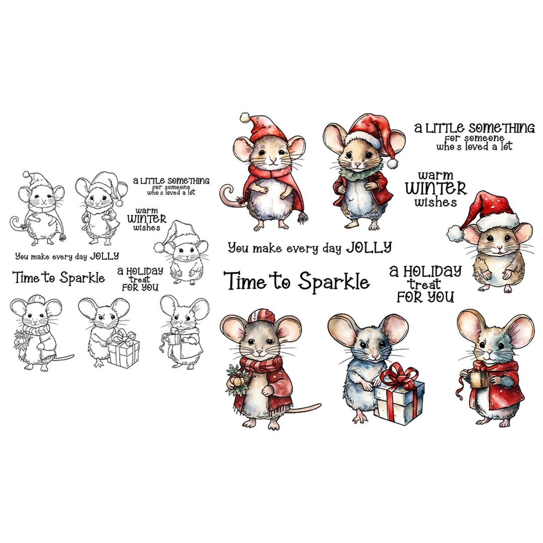 Cute Mice in Xmas Suits Merry Christmas Clear Stamp Metal Cutting Dies ...