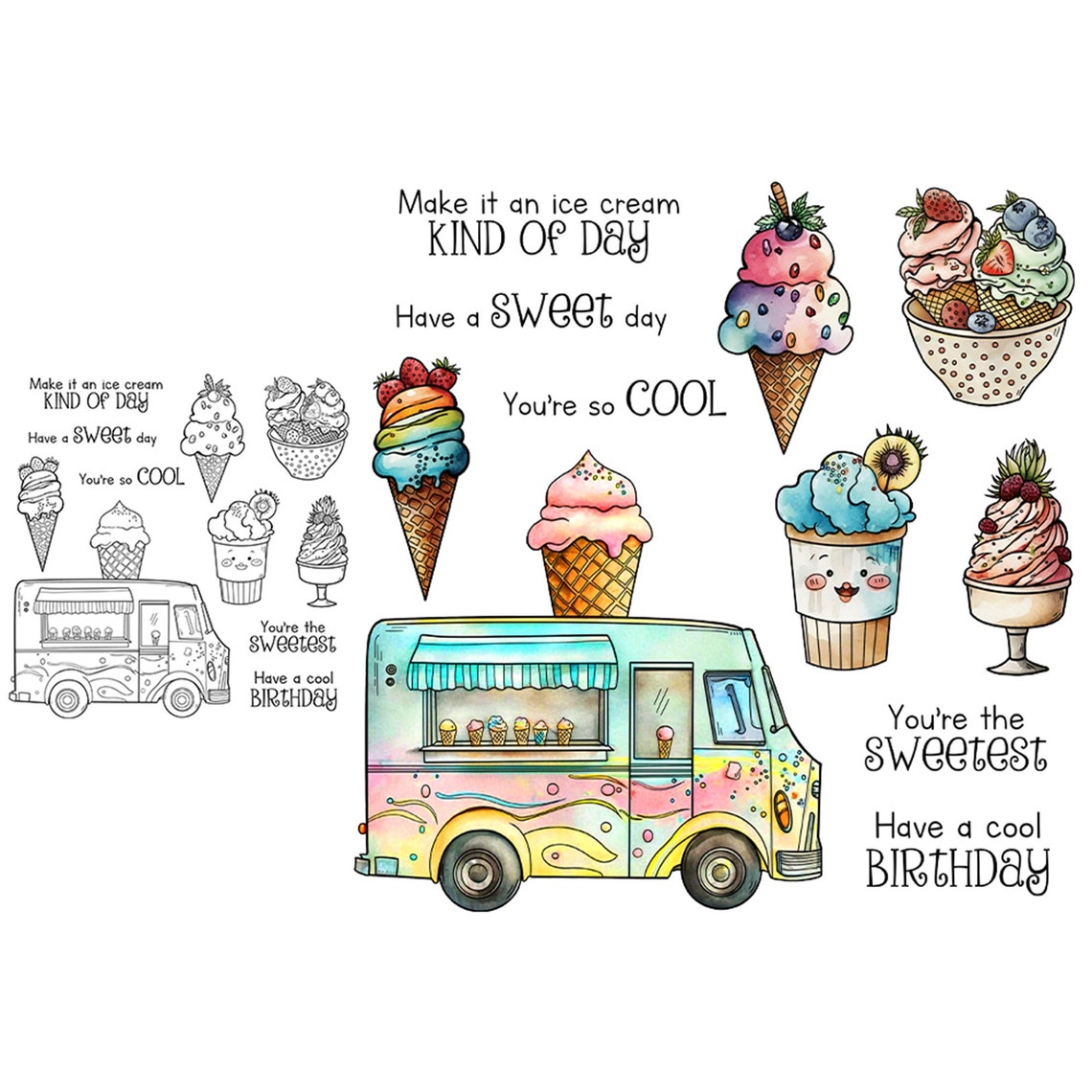 Cooling Summer Sweet Ice-cream Car Clear Stamps and Metal Cutting Dies ...