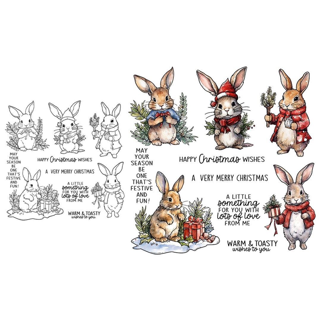 Winter Cute Rabbits Christmas Gifts Clear Stamp for Card Making DIY ...