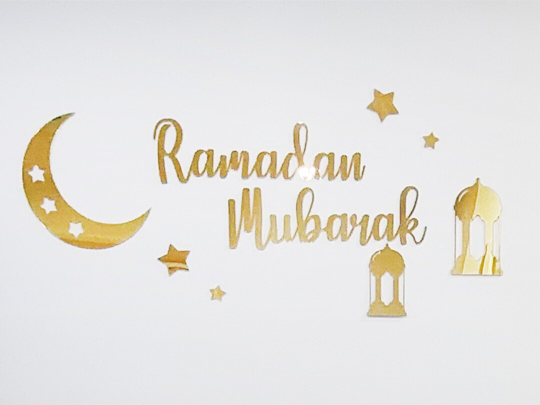 Ramadan Eid Mubarak Laser Cut Acrylic Home Décor Wall Decoration Gold ...