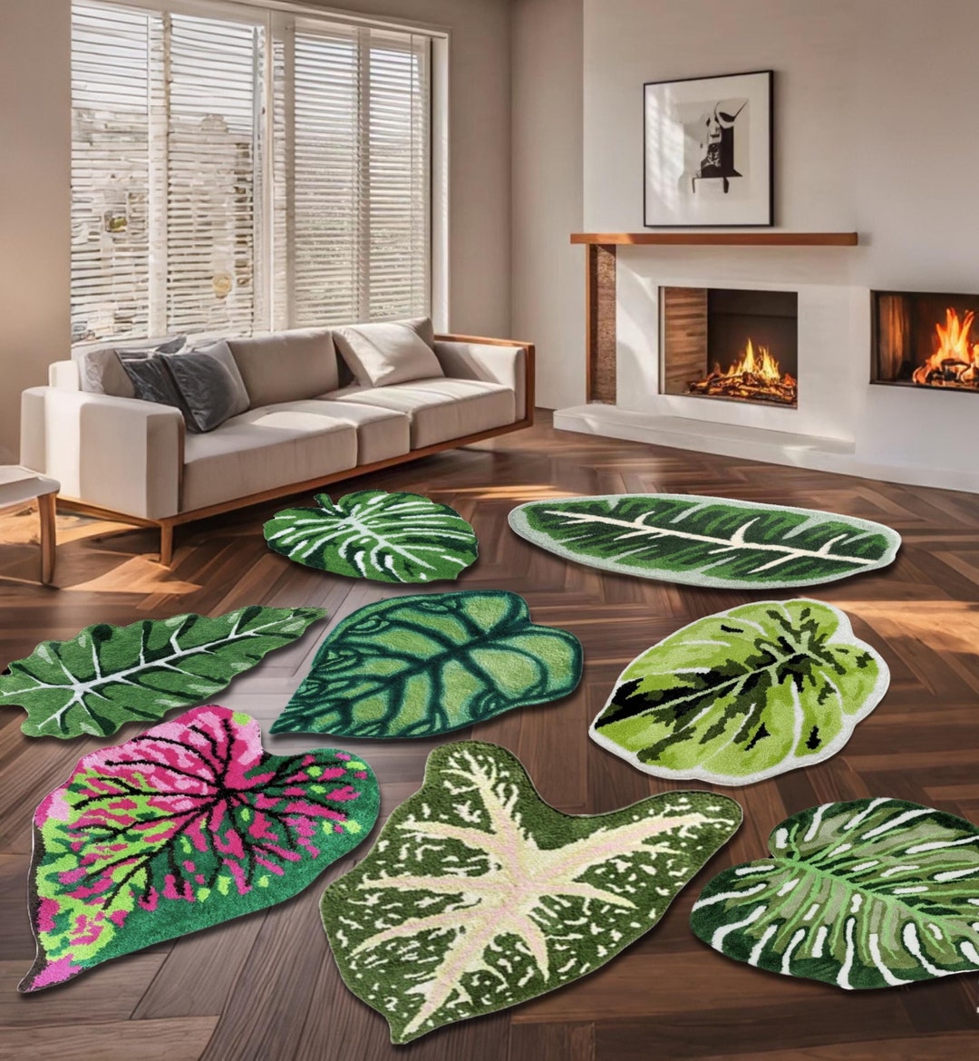 Green Monstera Leaves Rug Tufted Fluffy Monstera Rug Bedroom Carpet ...