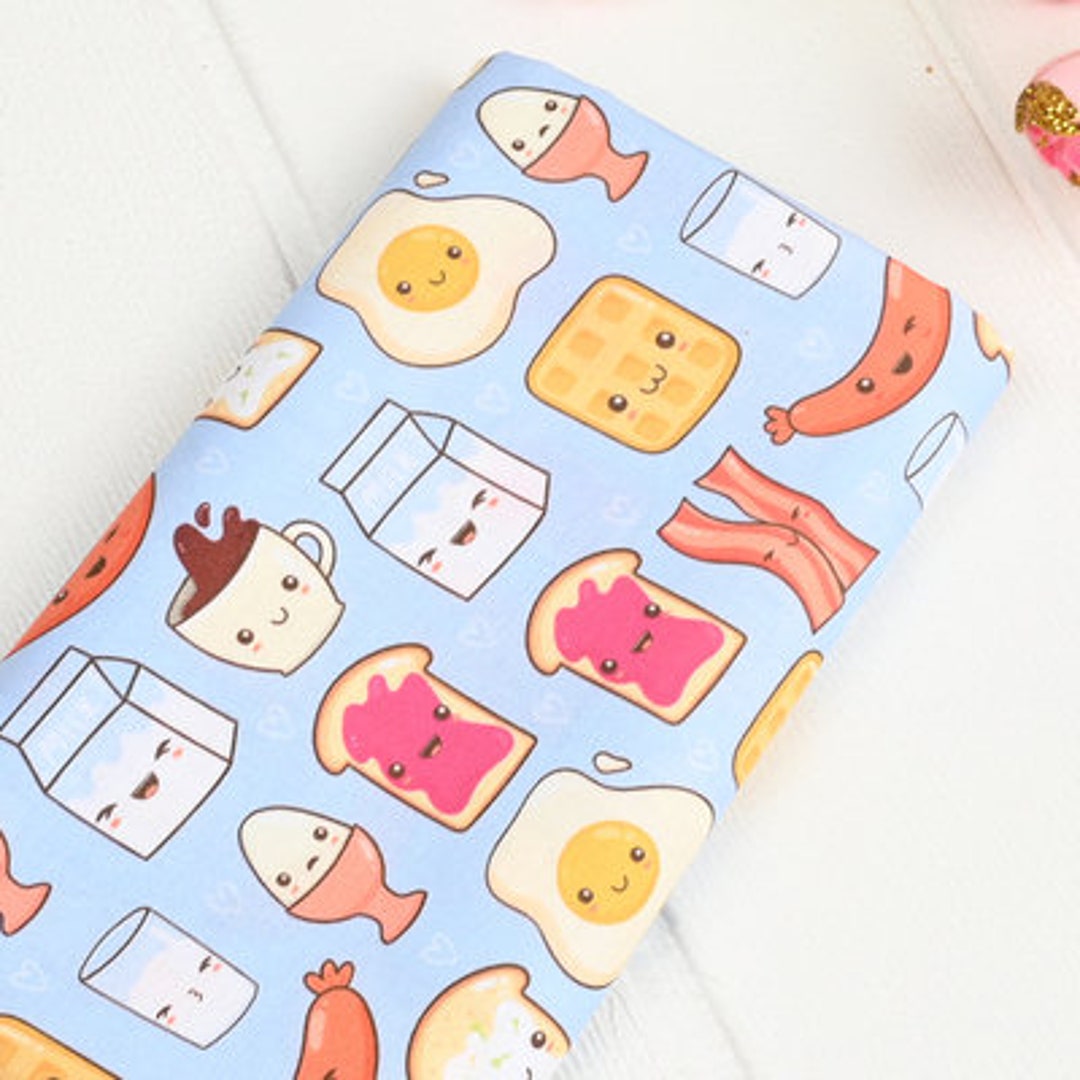 Happy Breakfast Food Fabric Breakfast Fabric Food Face Fabric Cartoon ...