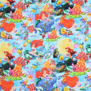 Disney Little Mermaid Ariel Fabric Anime Cotton Fabric by the Half Yard ...