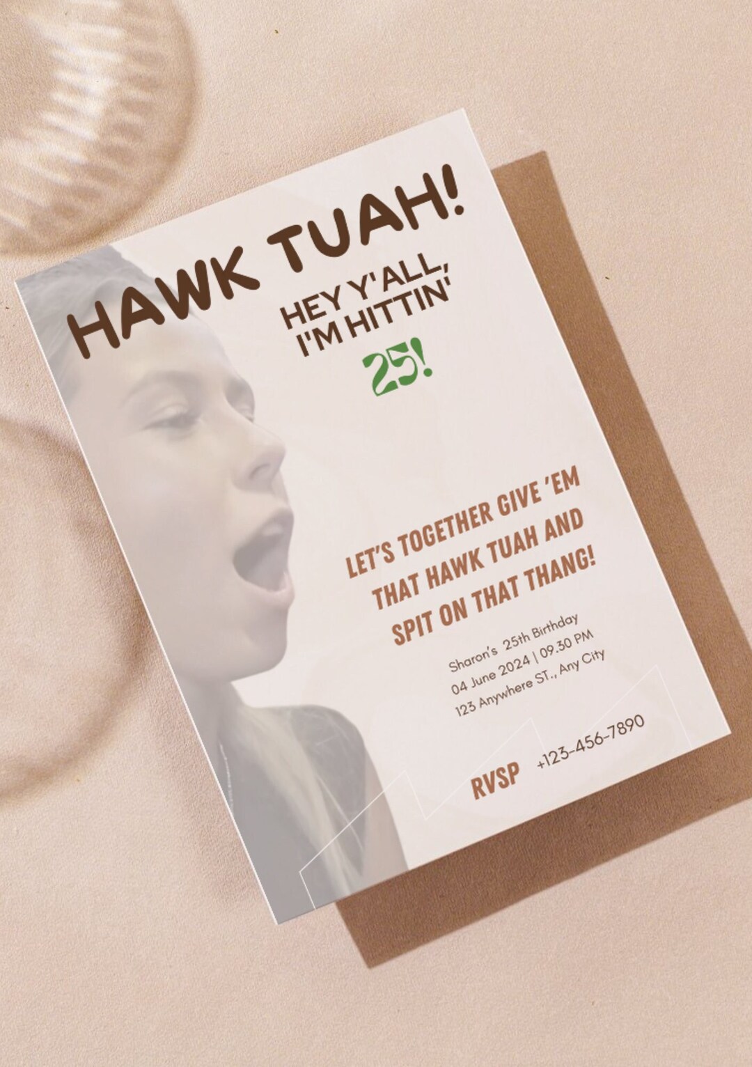 Hawk Tuah Birthday Invitation Template, Modern Birthday Invite Instant ...