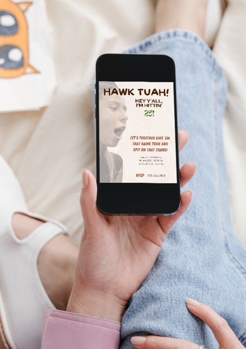 Hawk Tuah Birthday Invitation Template, Modern Birthday Invite Instant ...