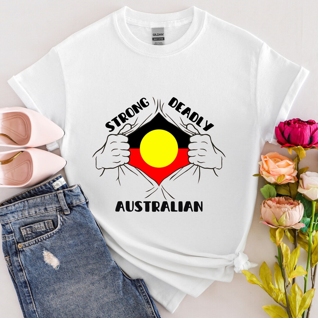 Strong, Deadly Australian T-shirt, Tear Open Aussie Aboriginal Flag ...