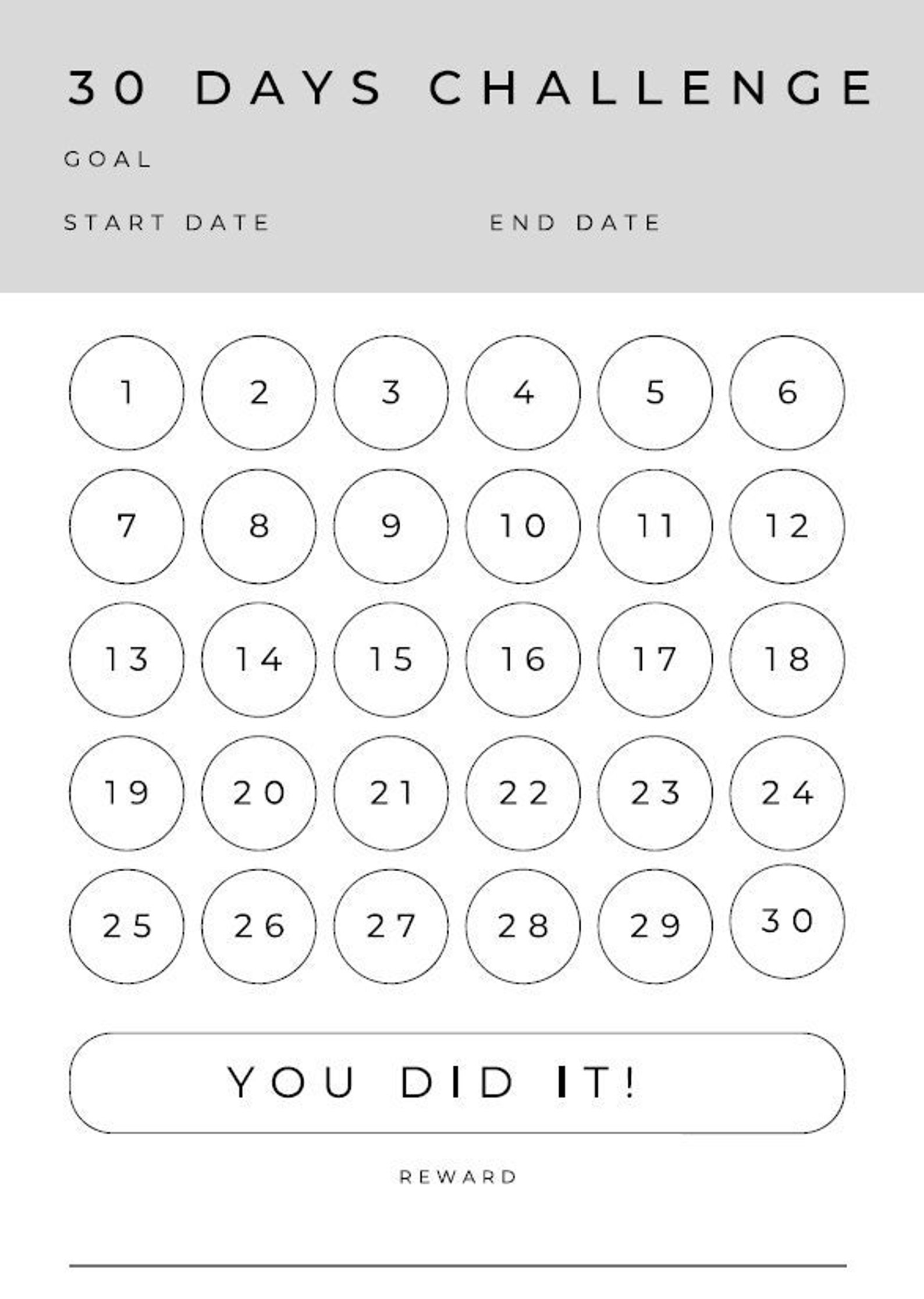 30 Day Challenge, Goal Setting, Progress Tracker, Habit Forming, A4/a5 ...