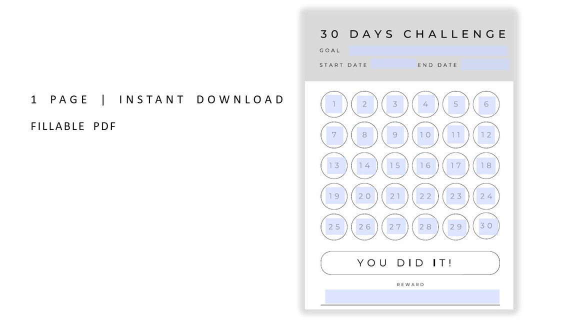 30 Day Challenge, Goal Setting, Progress Tracker, Habit Forming, A4/a5 ...