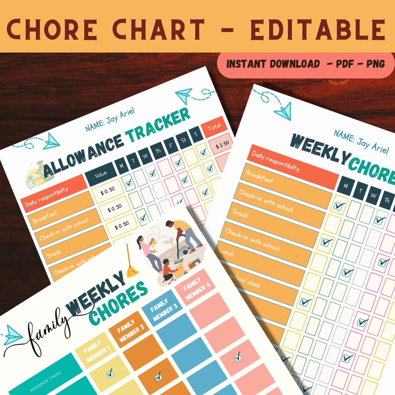 Chore Chart for Kids | Allowance Tracker | Daily Task List | Editable ...