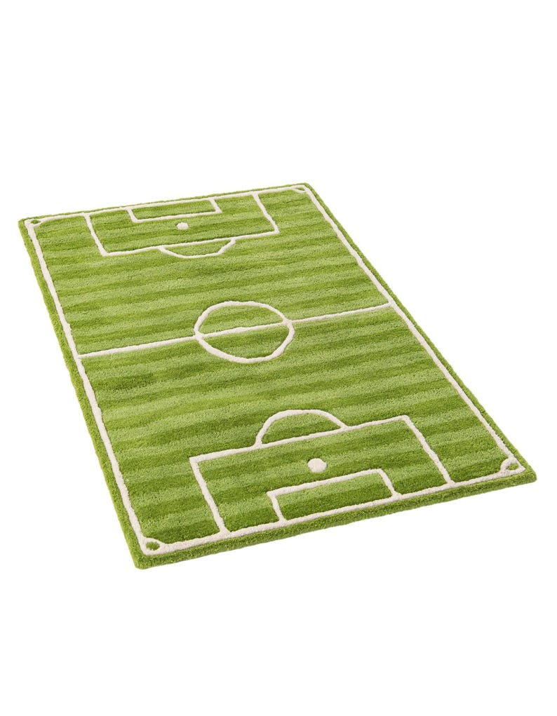 Soccer Field Area Rug - Green Football Pitch Play Mat, Hand-tufted Wool ...