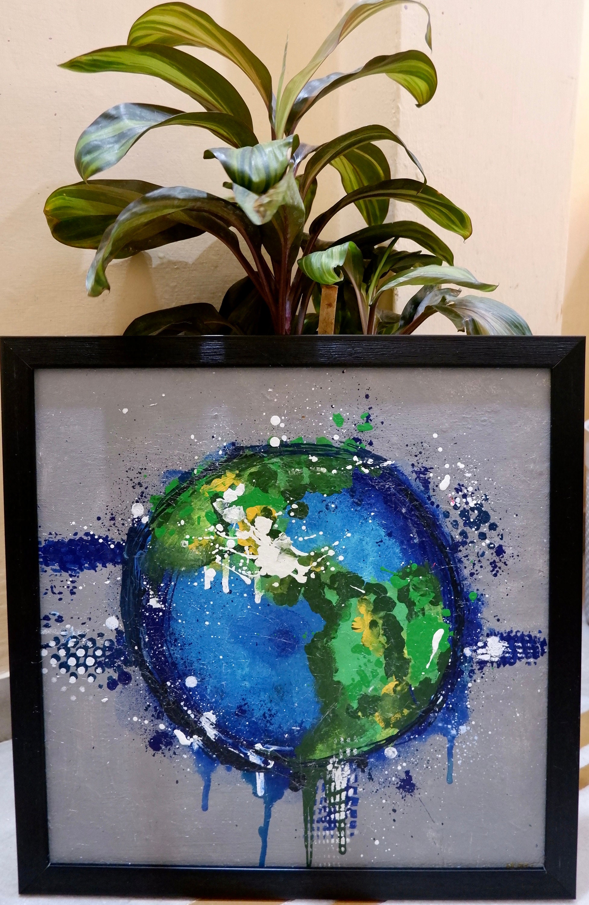 Original Canvas Painting, World Globe Acrylic Abstract Painting on ...
