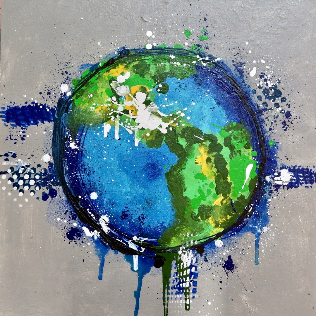 Original Canvas Painting World Globe Acrylic Abstract - Etsy