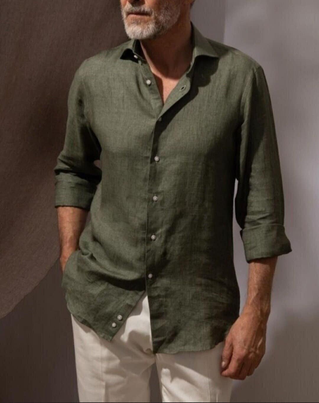 Long-sleeved Men's Green Linen Shirt Summer Linen Shirt - Etsy