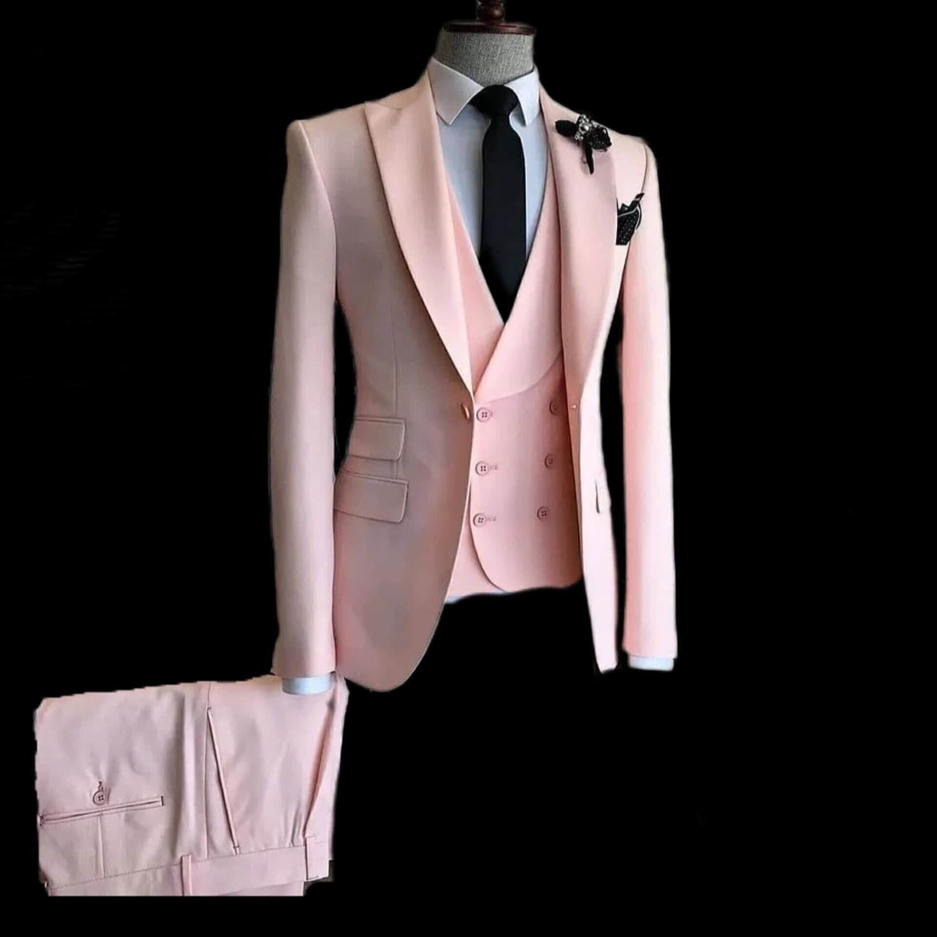 Mens Suit 3 Piece Pink Tuxedo Formal Fashion Groom Wedding Party Wear ...
