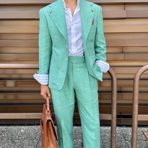 Men's Green Linen Suit Slim Fit Dinner & Party Wear Suit Mens Groom ...