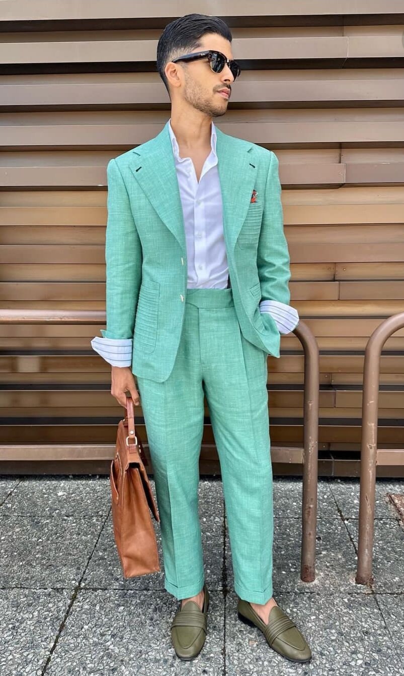 Men's Green Linen Suit Slim Fit Dinner & Party Wear Suit Mens Groom ...