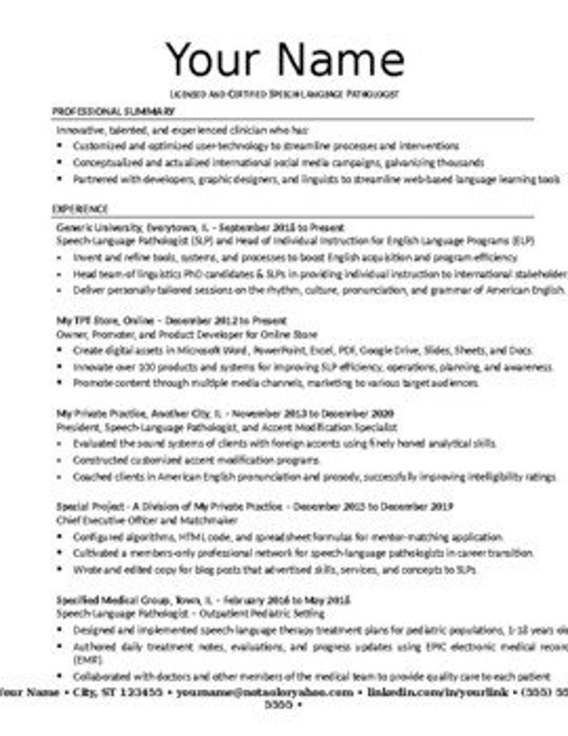 Resume Template for Slps! Resume From Speech-language Pathologist Who ...
