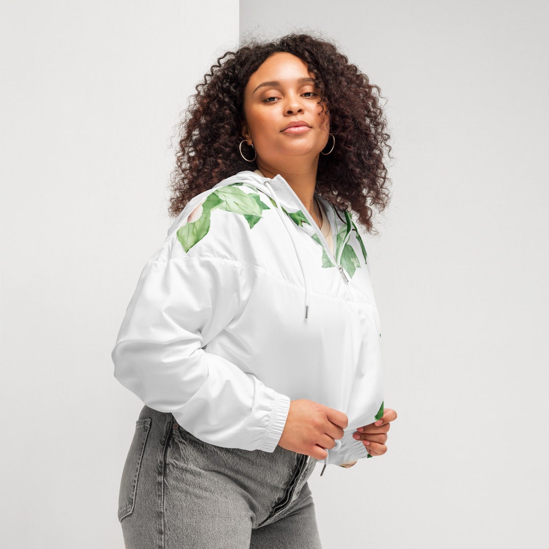 Pink Tea Rose and Green Ivy Women’s Cropped AKA Cutoff Windbreaker - Etsy