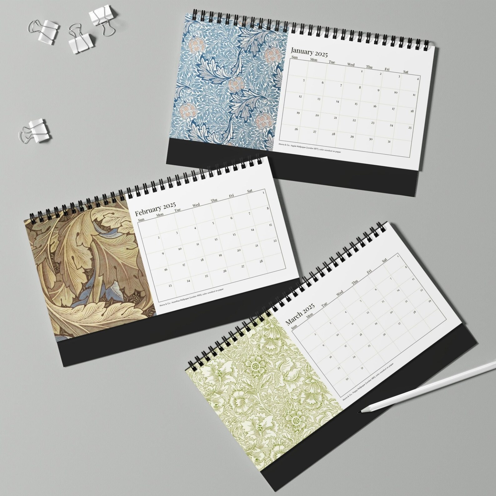 William Morris Desk Calendar Windrush Pattern, Vintage Floral Designs ...