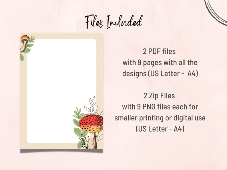 Stationery Printable Set Watercolor Mushroom A4 US Letter - Etsy