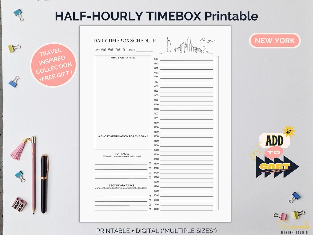 Newyork daily Timebox Planner, Printable Pdfs, ADHD Daily Planner,time ...