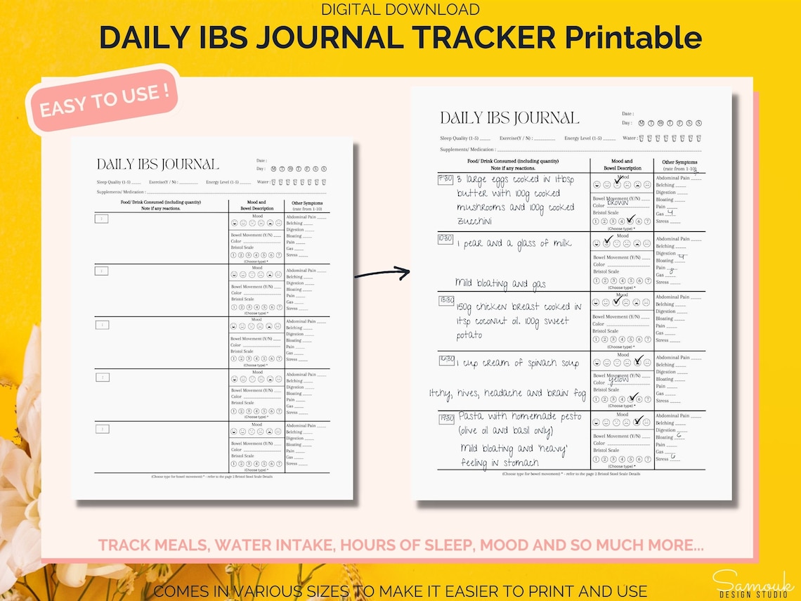 Daily IBS Symptom Diary, Irritable Bowel Syndrome Sheet, IBS Food ...