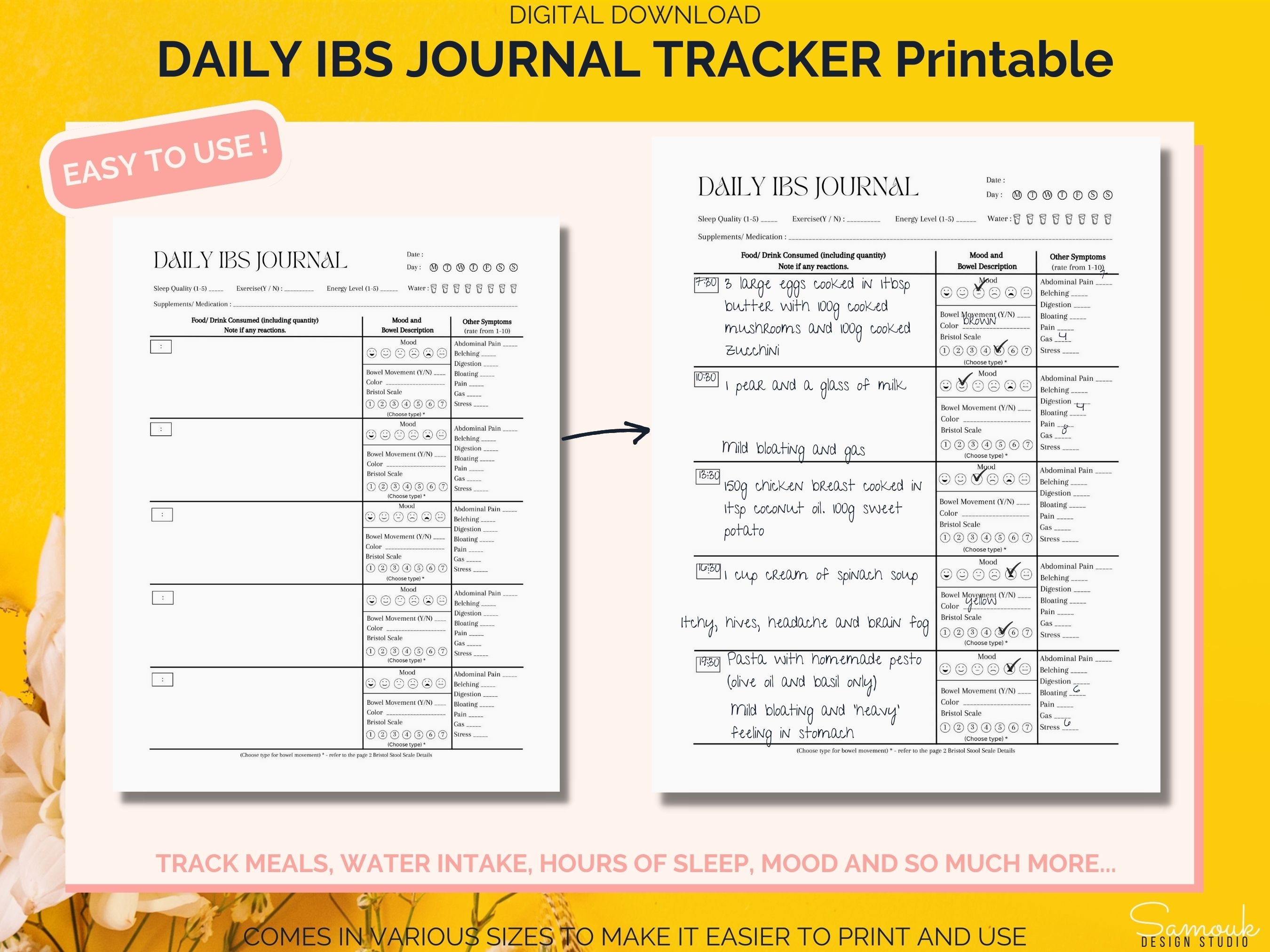 Daily IBS Symptom Tracker, Food Journal (digital Printable), Bowel ...