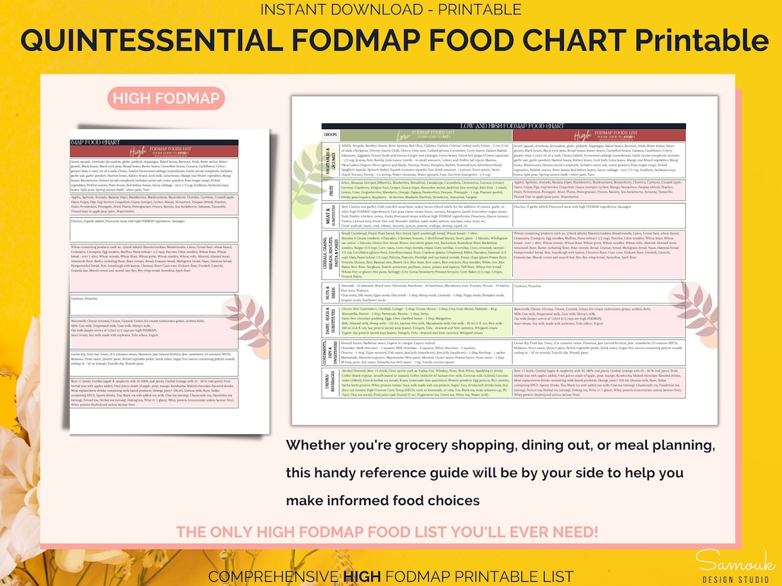 FODMAP Food Chart, Low and High Fodmap Diet (PDF) - Etsy